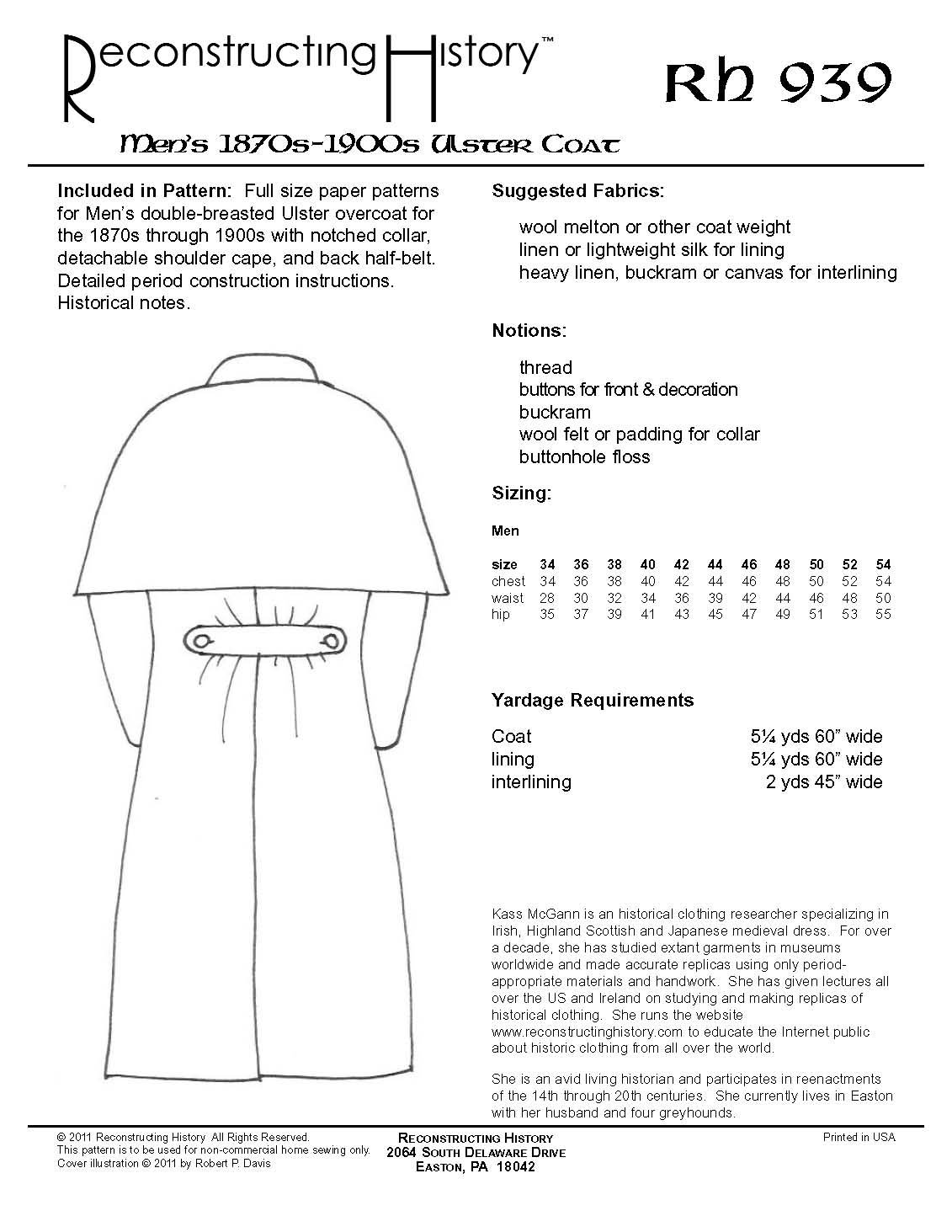 RH939 — Quick Print Gentleman’s Ulster Top Coat Pattern - Etsy