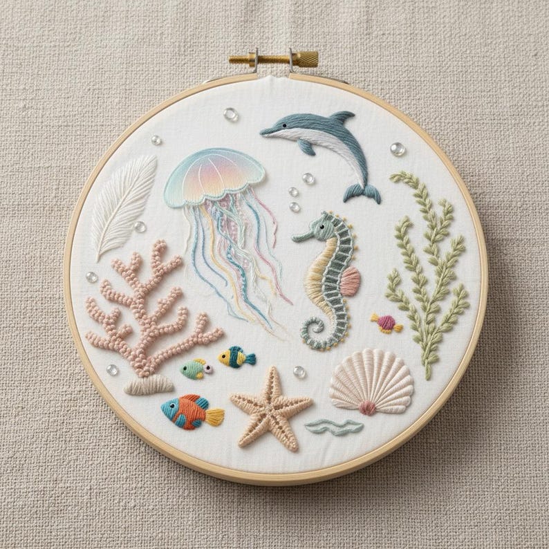 Ocean Embroidery Starter Kit, Underwater Needlepoint, Coastal Nursery ...