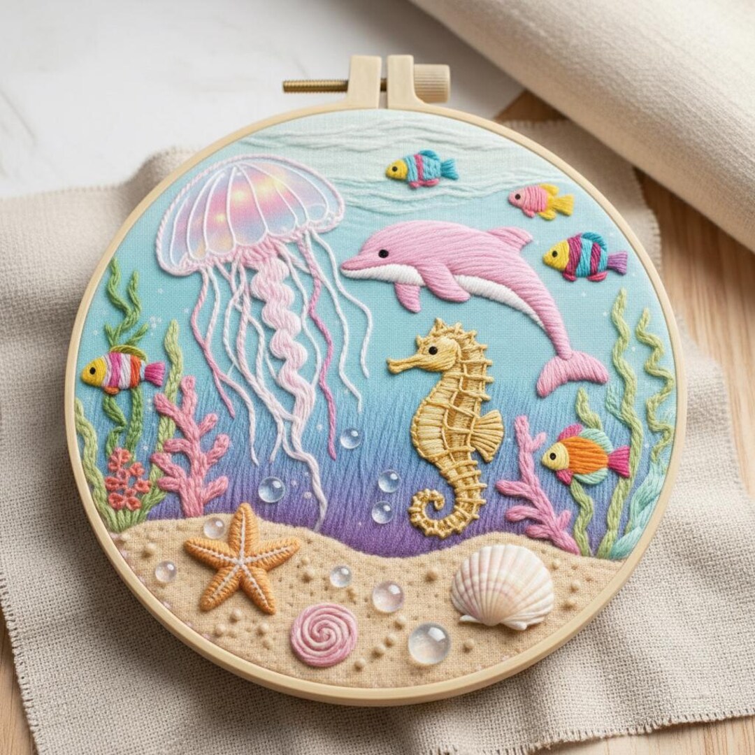 Ocean Embroidery Starter Kit, Underwater Needlepoint, Coastal Nursery ...