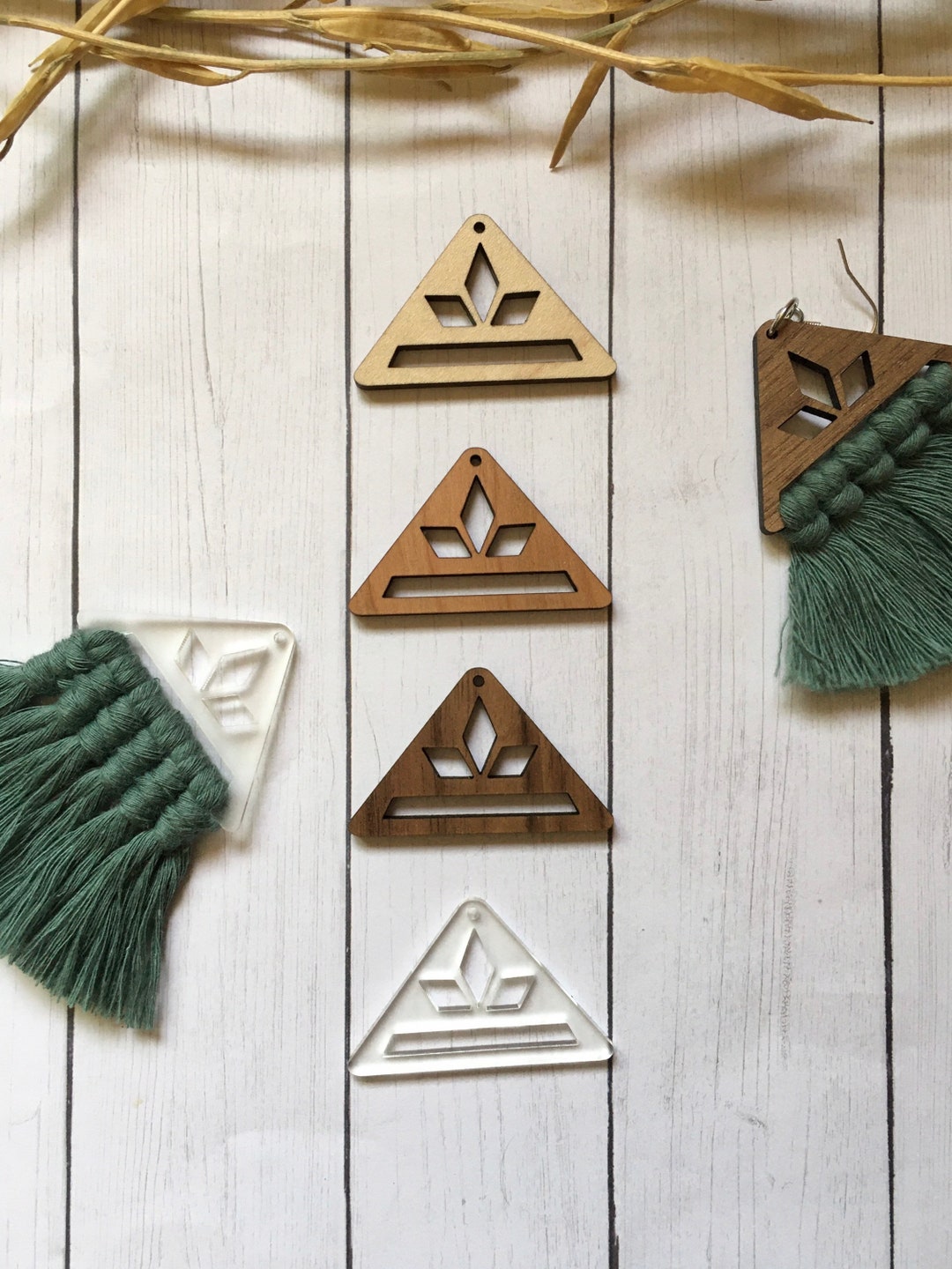 Triangle With Block Floral Design for Macrame Earring / Pendant ...