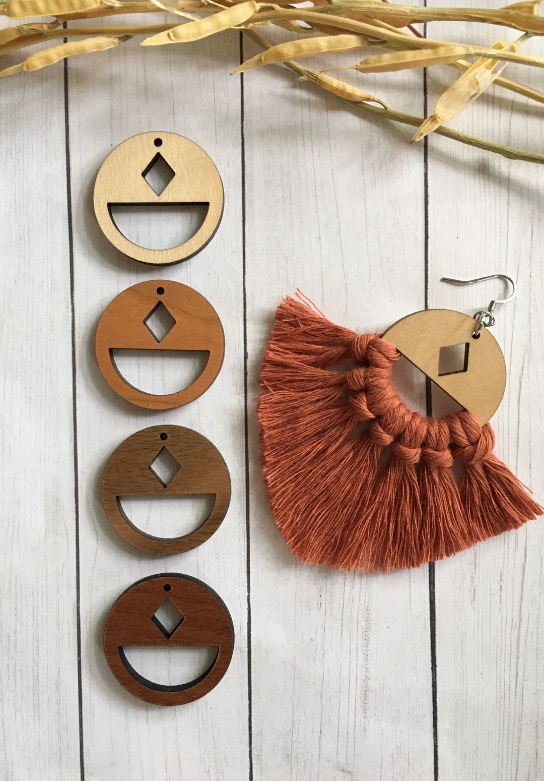 Small Circle With Diamond Cutout Macrame Earring / Pendant Pieces ...