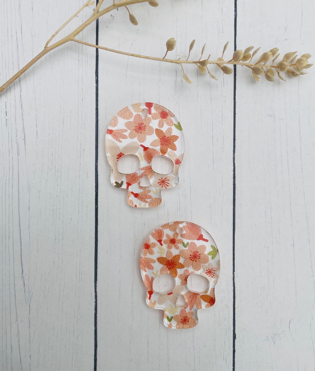 Peach Flower Sugar Skull - Halloween Themed - Acrylic Blanks- Supplies ...