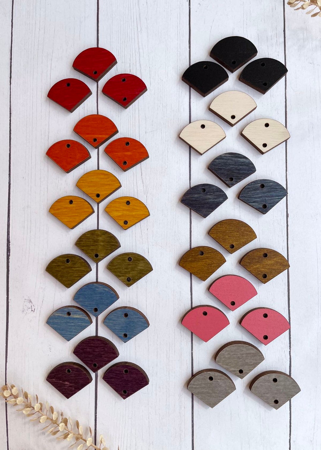 Rounded Triangle / Fan Color Stained Wood Supplies for Earrings ...