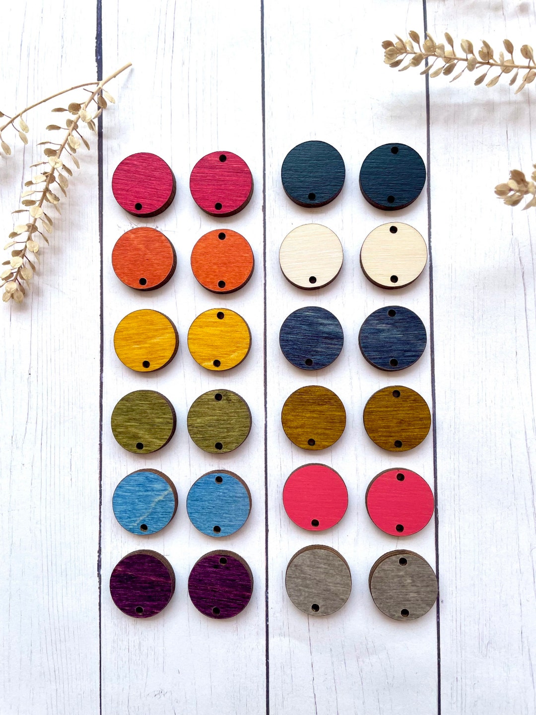 0.675 Inch Circle Stud / Connector - Color Stained Wood - Jewelry ...