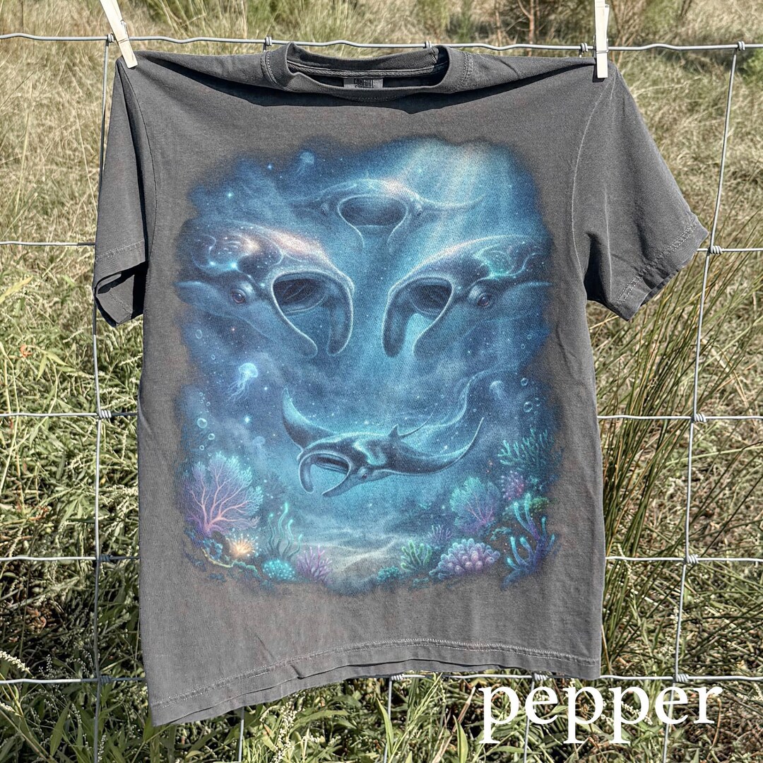Vintage Cosmic Manta Ray Graphic Tee, Deep Sea Wildlife Shirt, Ocean ...