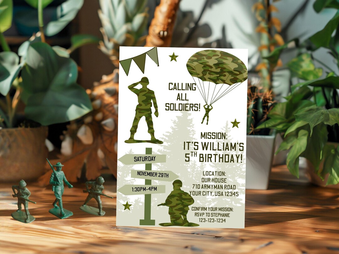 Army Birthday Invitation, Toy Soldier Party, Editable Template (digital ...