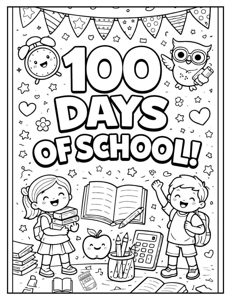 100th Day of School Coloring Pages - Etsy