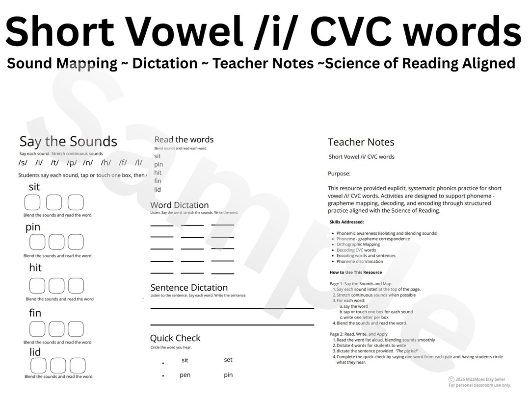 Short Vowel /i/ CVC Phonics Practice - Etsy UK