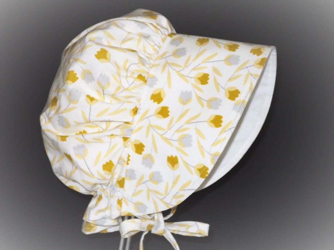 Baby Bonnet, Girl Sun Hat, Yellow and Gray Floral Sunbonnet, Toddler ...