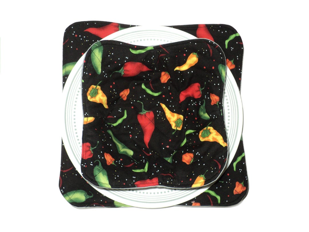Microwave Bowl Cozy, Plate Holder With Hot Peppers, Handcrafted Cotton ...