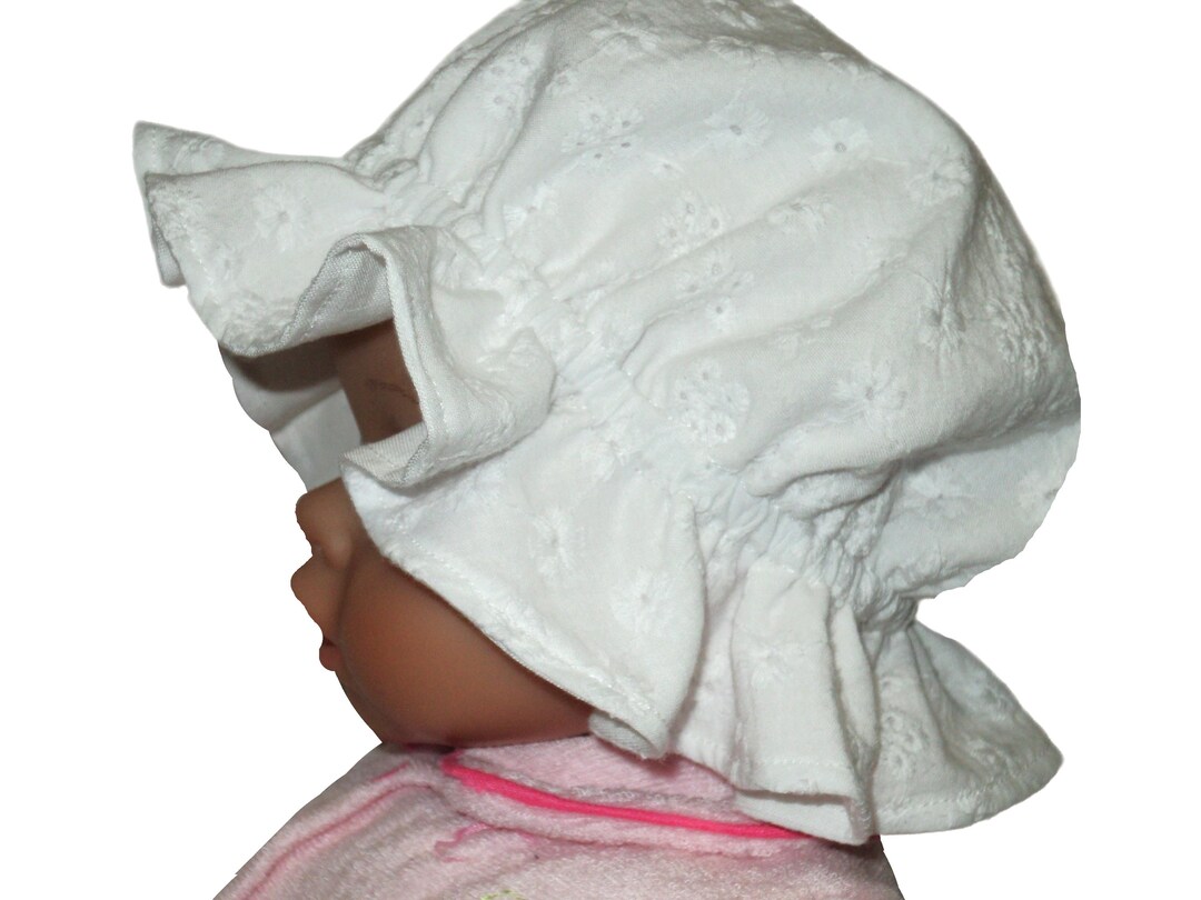 White Eyelet Mop/ Mob Cap, Ruffle Bonnet, Muffin Top Bonnet for Baby ...