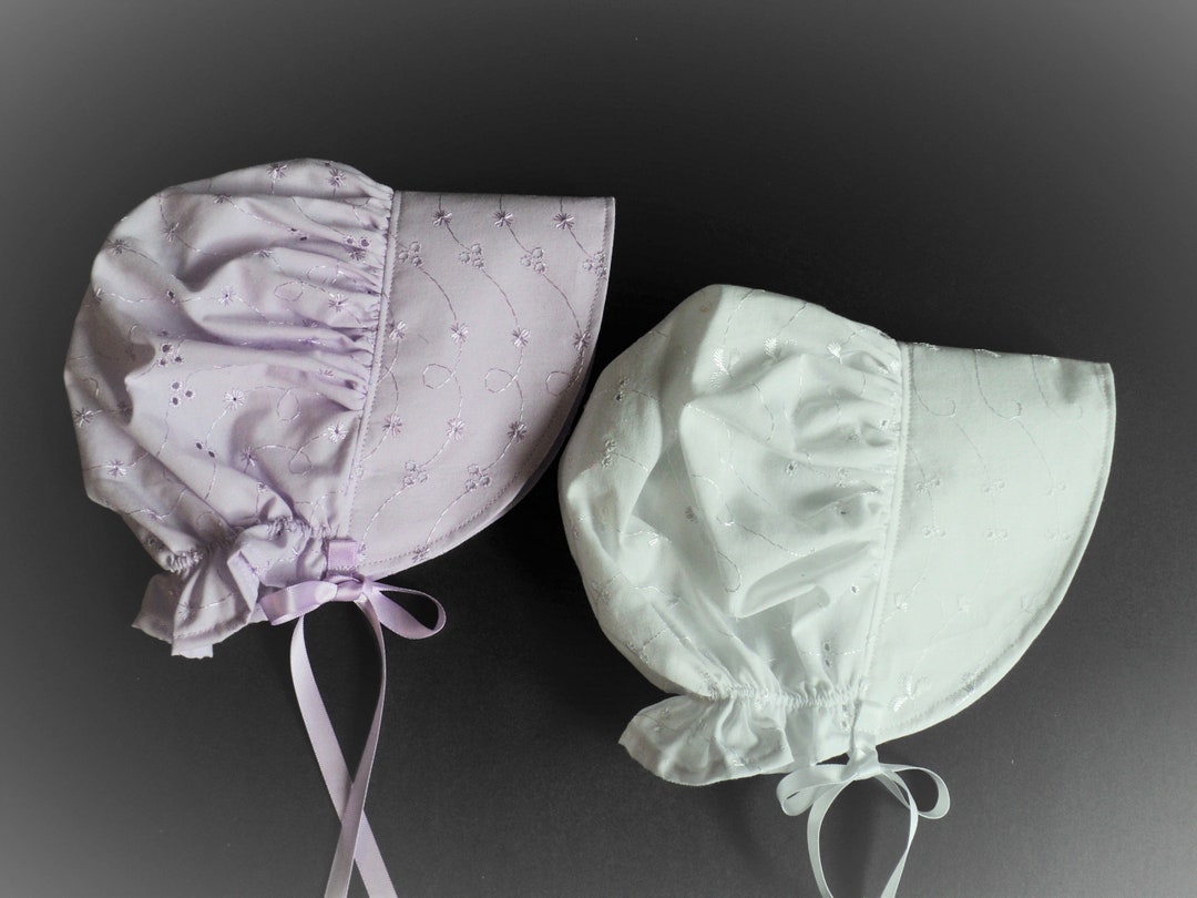 Baby Bonnet, Girl Baby Sun Hat, White Eyelet Christening Bonnet ...