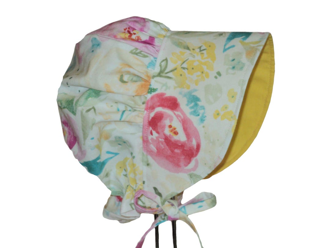 Baby Girl Bonnet, Watercolor Floral Toddler Sun Hat, Infant Cotton Sun ...