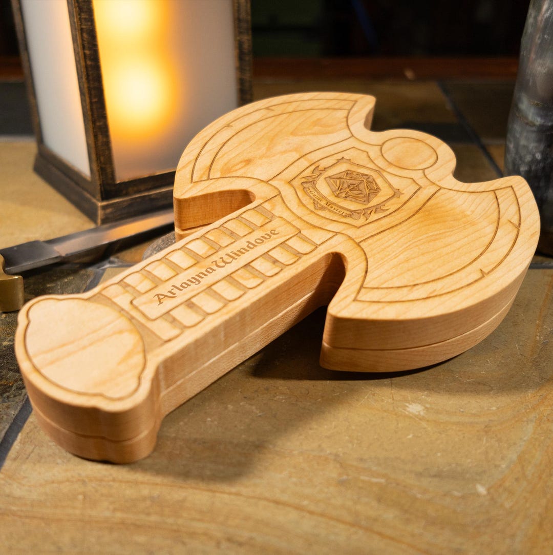 Battle Axe Wooden Maple Dice Box and Storage, Maple. A Unique Gift for ...