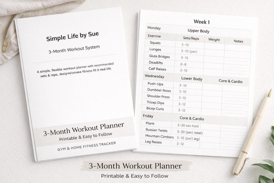 3-month Workout Planner Printable | Simple Strength Training Plan | Gym ...