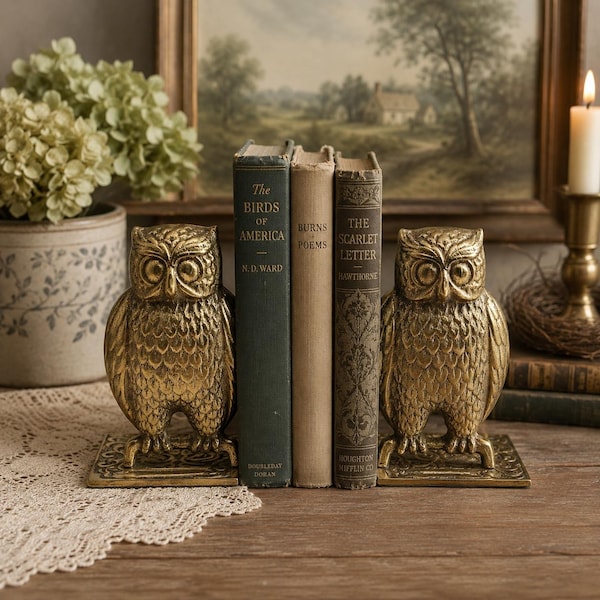 Vintage Brass Owl Bookend - Etsy