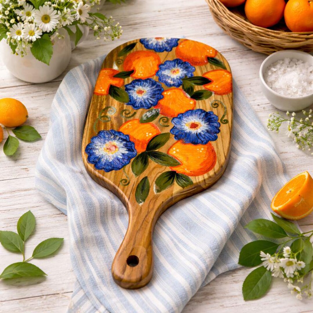 Vintage Hand Painted Floral Wood Cutting Board – Cottage Folk Art ...