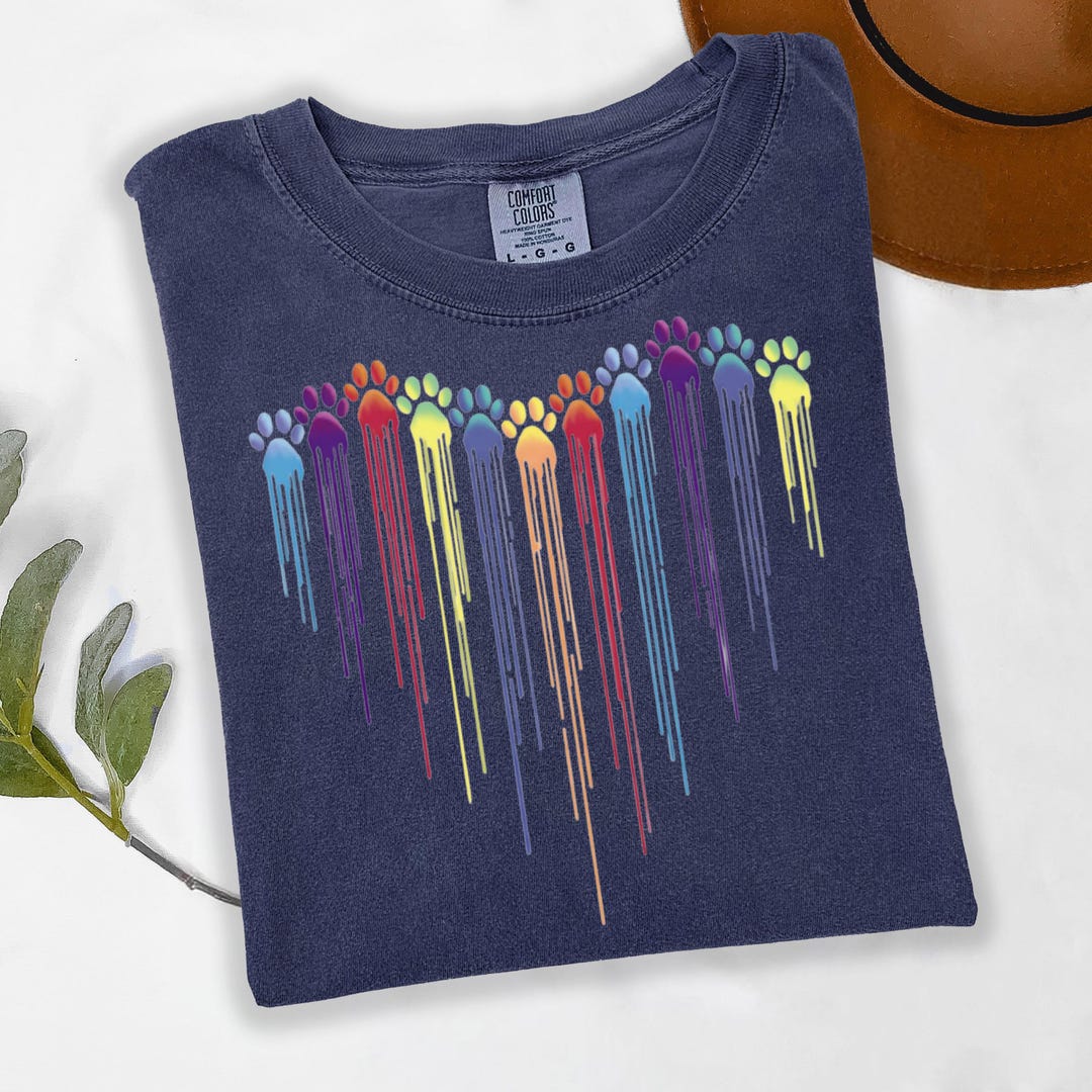 Colorful Dog Paw Heart Shirt, Dog Paw Shirt, Colorful Dog Heart Paw Tee ...