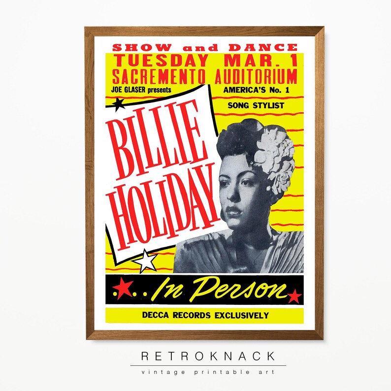 Billie Holiday Poster | Jazz Printable Wall Art, Lady Day Live in ...