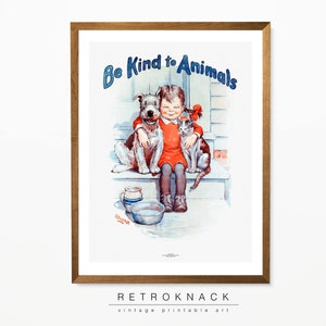 Be Kind to Animals Poster | Printable Wall Art | Girl & Her Pets ...