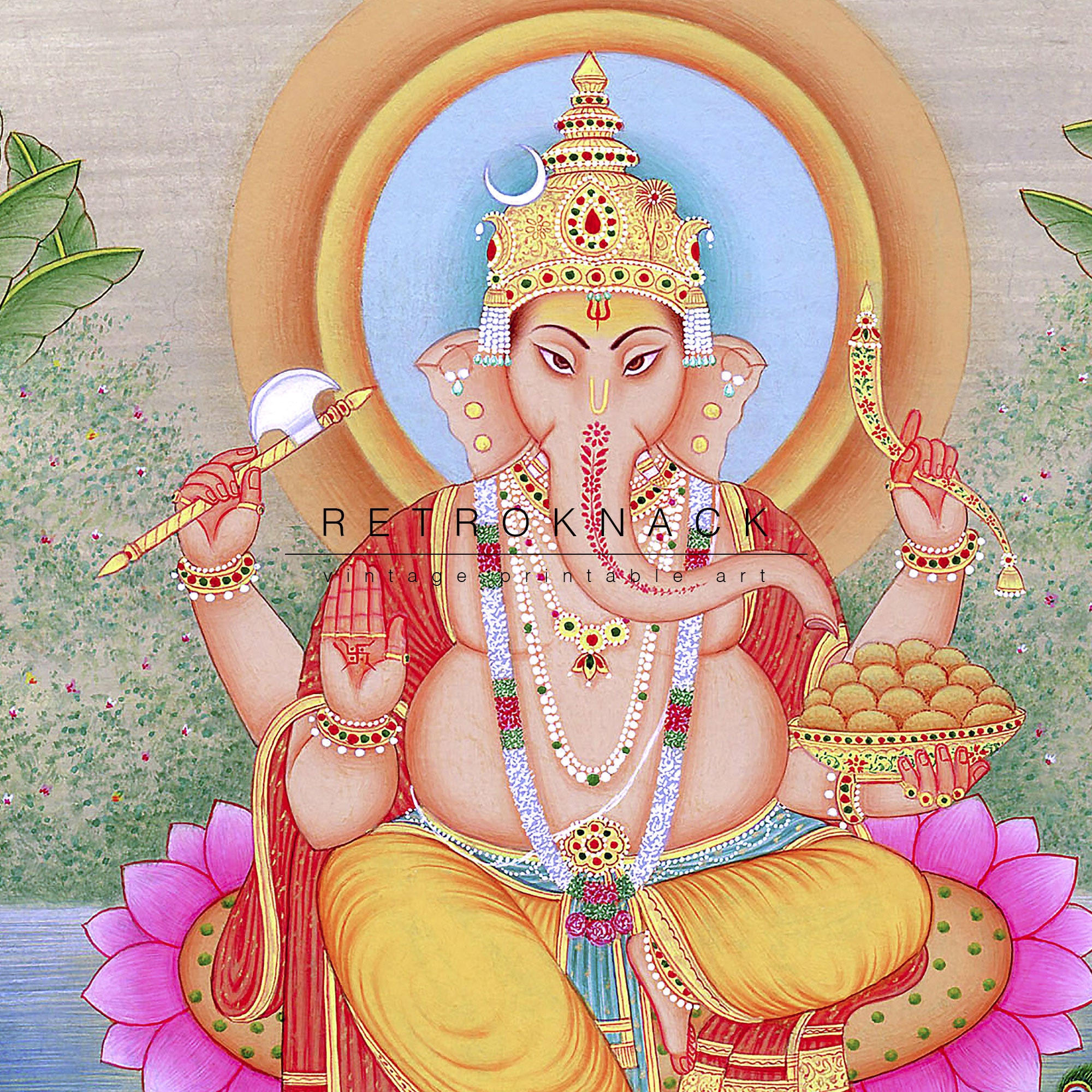 Lord GANESHA Painting | Printable Wall Art Lord Ganesh on Lotus ...