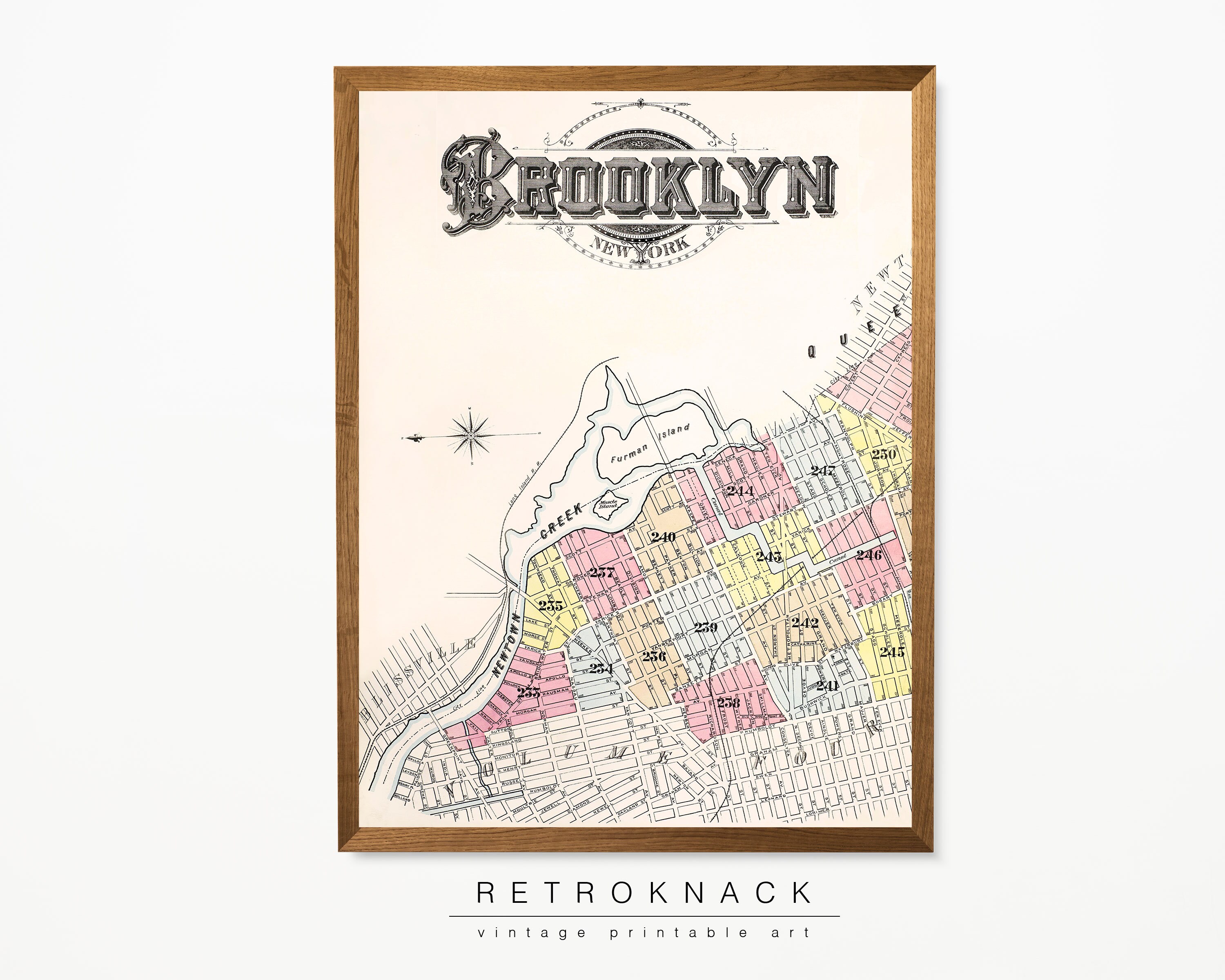 Antique Brooklyn Map | Vintage Printable Wall Art | New York City Print 1800s | Digital Download ...