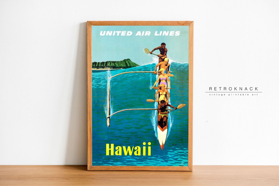 HAWAIIAN Canoe Wall Art | Printable Vintage Travel Poster, Paddling ...