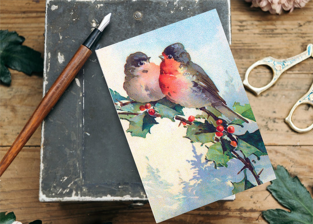 Robin Birds on Holy Branch | Printable Christmas Card in 3 Sizes ...