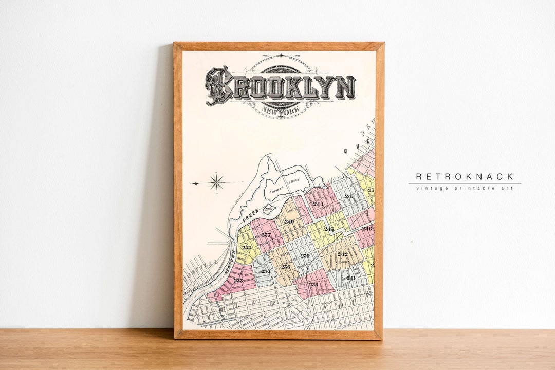 Antique Brooklyn Map | Vintage Printable Wall Art | New York City Print 1800s | Digital Download ...