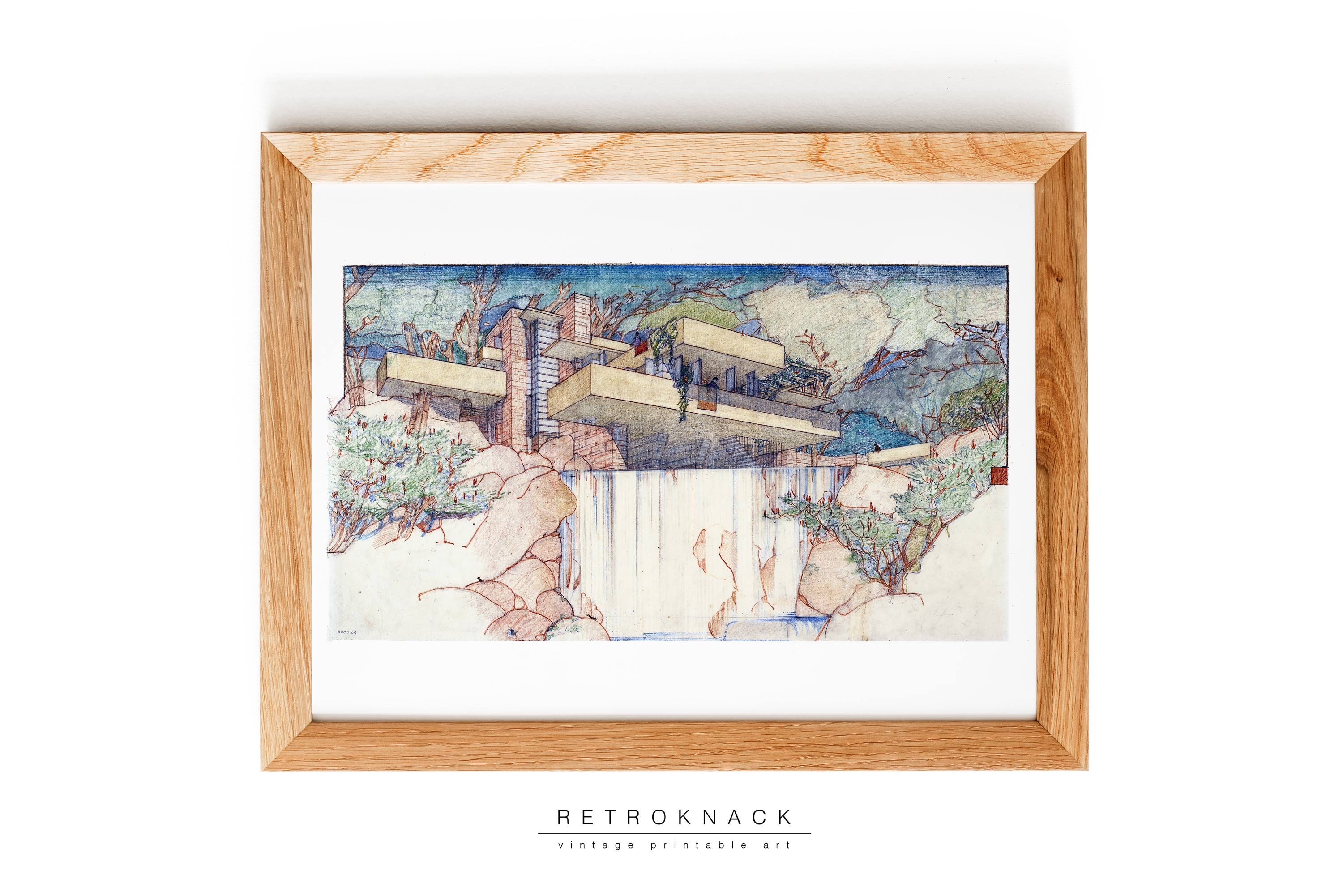 Frank Lloyd Wright Printable Wall Art | Fallingwater House Sketch ...