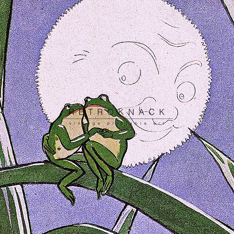 FROGS & Full MOON! | Printable Wall Art | Vintage Illustration Frog’s ...