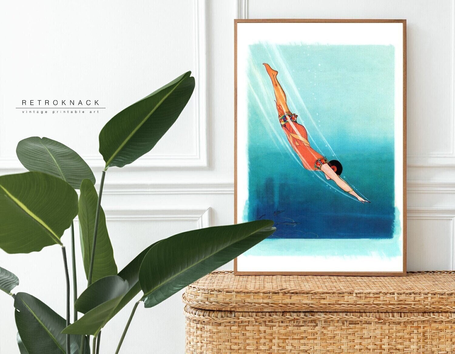 Diving Woman Printable Wall Art | Swimming Art | 20s Flapper Bathing ...