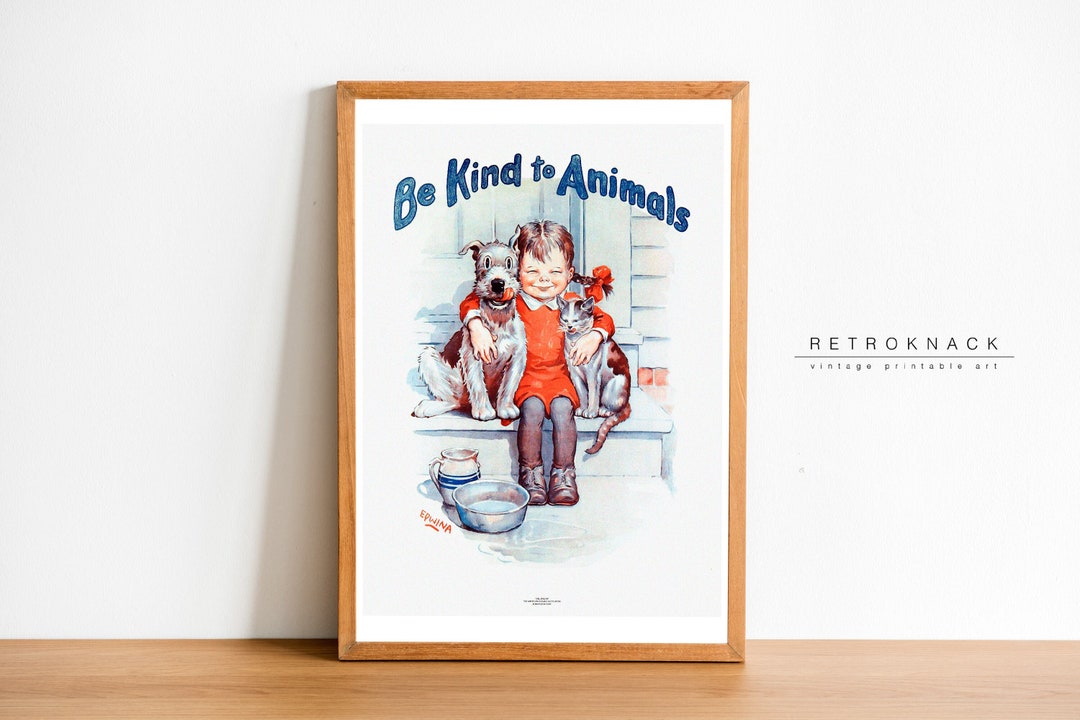Be Kind to Animals Poster | Printable Wall Art | Girl & Her Pets ...