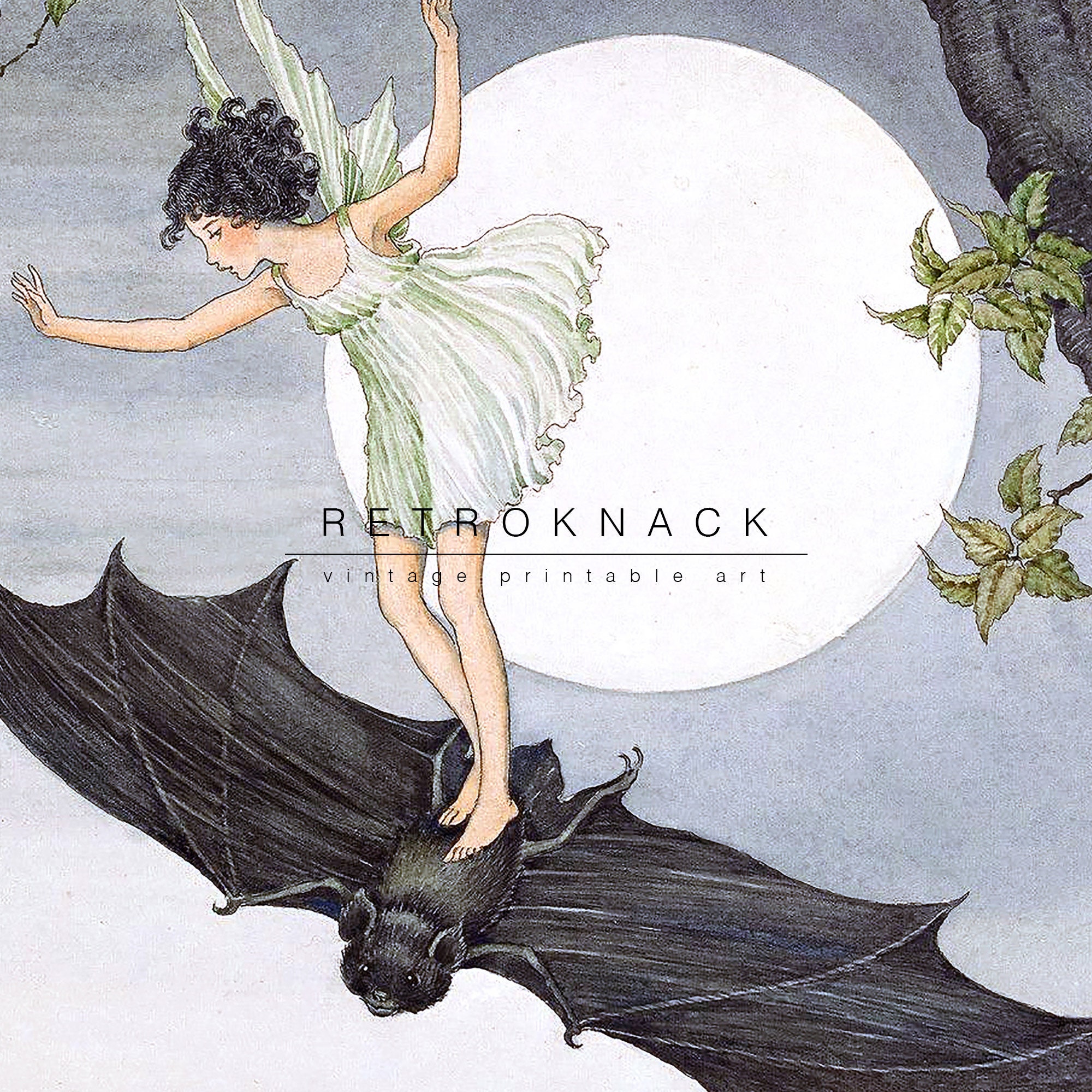 FAIRY, BAT & Full MOON Printable Wall Art Ida Rentoul's Print Digital ...