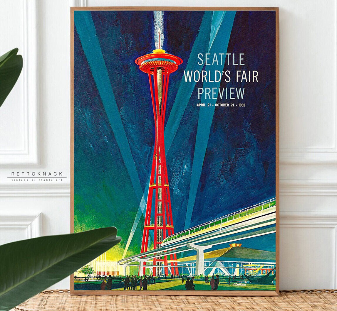 SEATTLE Art | Space Needle Poster | Printable Wall Art | Vintage Retro ...