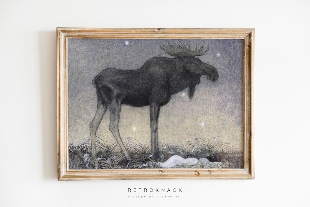 John Bauer Print Moose | Printable Wall Art Princess Bella & the Elk ...