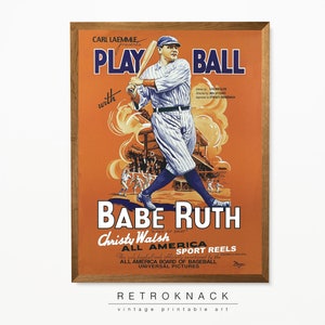BABE RUTH Poster | Baseball Wall Art, Printable | Retro Movie Posters ...