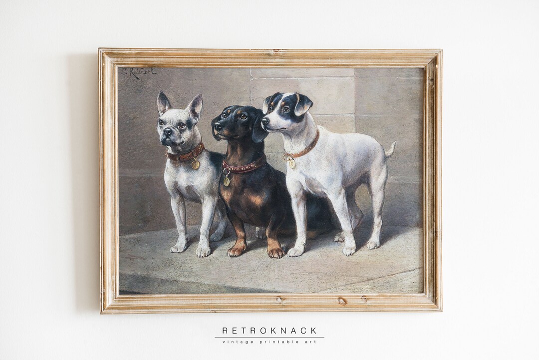 3 Watchful Dogs | PRINTABLE Wall Art | Oil Painting Print | Vintage Dog ...