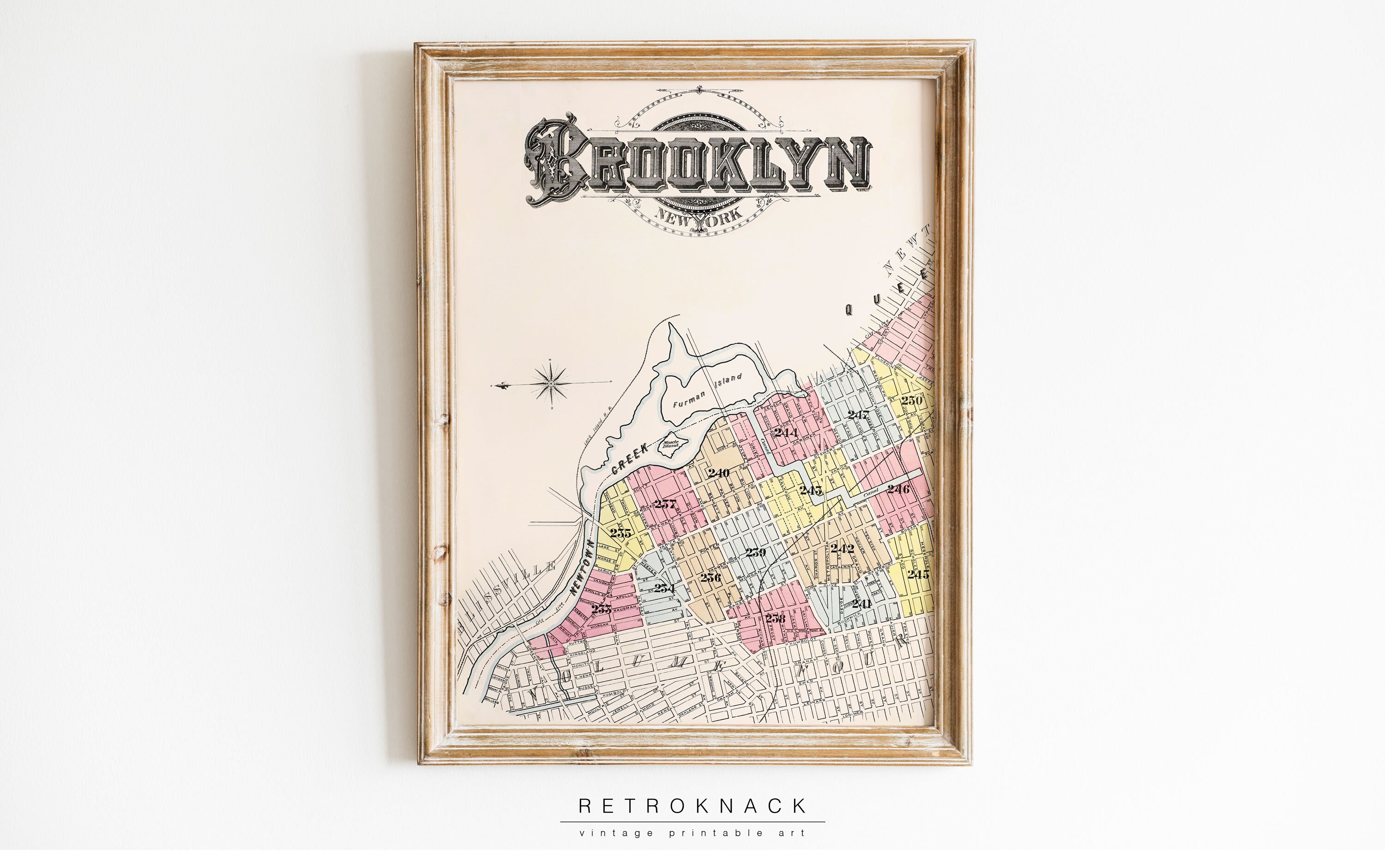 Antique Brooklyn Map | Vintage Printable Wall Art | New York City Print 1800s | Digital Download ...