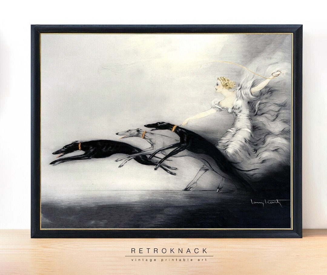Art Deco Flapper Running With Greyhounds Louis Icart Print | Printable ...