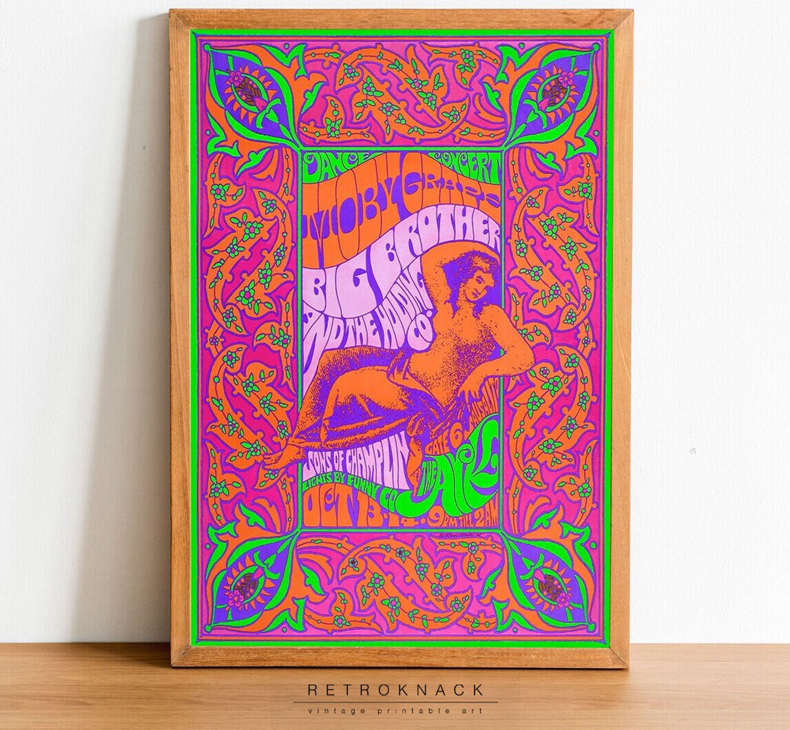 Music Poster 60s Psychedelic Art Printable Wall Art Retro Boho Wall ...