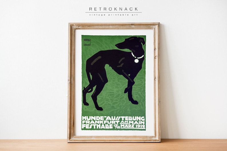 Black Greyhound Dog Poster | Printable Wall Art German Avant Garde ...