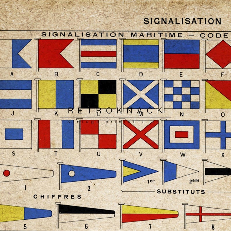 Nautical Signals Antique French Poster Print | Printable Wall Art ...