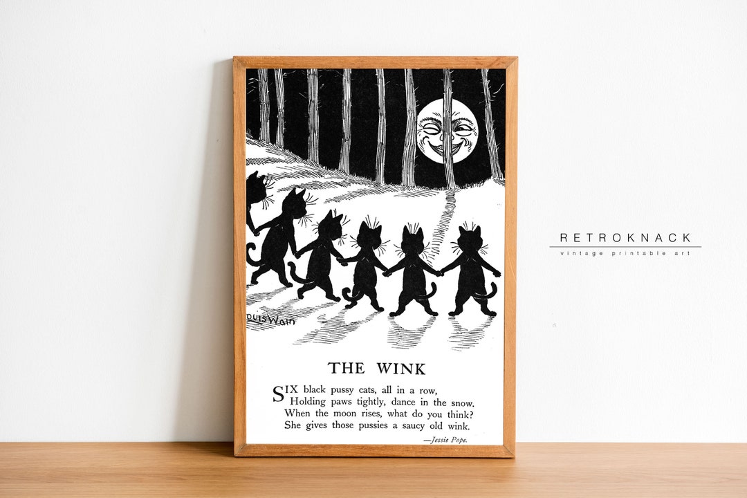 Full Moon & Kittens | Printable Wall Art, the Wink Louis Wain Print ...