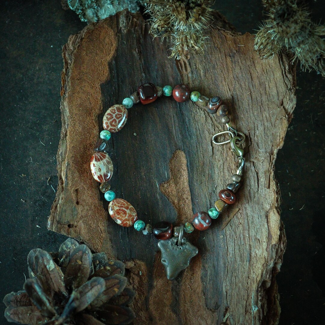 Stone Age Bear Amulet Bracelet: Jasper Gemstone Charm - Etsy