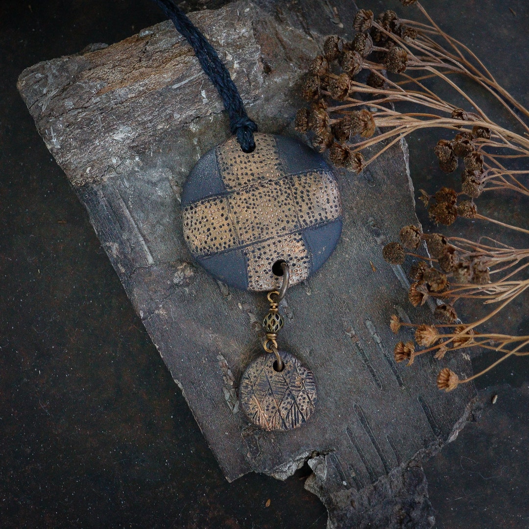 Solar Cross Necklace - Ceramic Pagan Pendant - Handmade Rustic Necklace ...