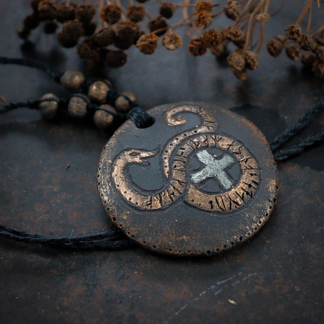 LOVE CONQUERS ALL Rune Necklace - Runic Love Poem Pendant - Ceramic ...