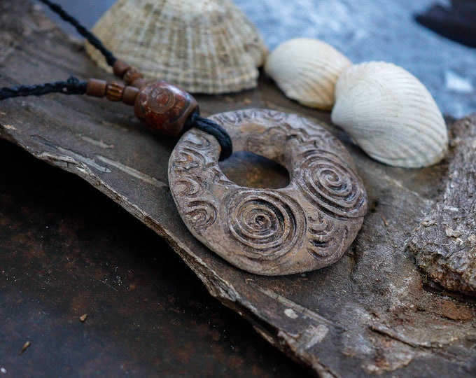 Neolithic Spiral Necklace - Spiral Amulet Pendant -rustic Ceramic ...