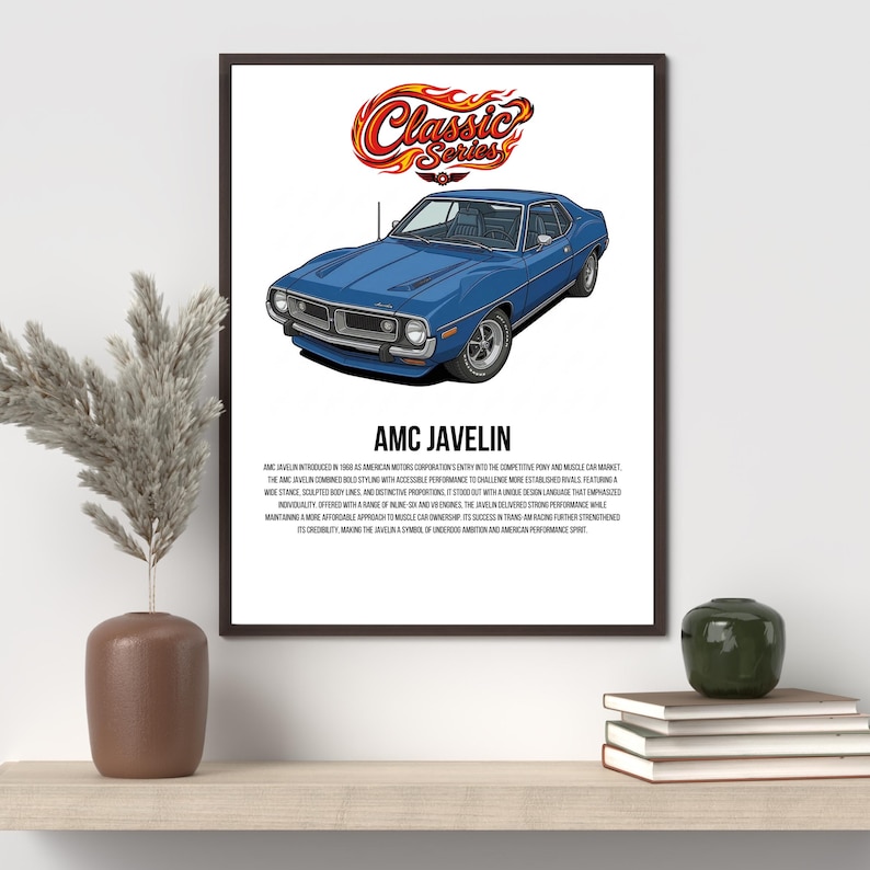 AMC Javelin Poster, Classic Car Wall Art, Automotive Print, Garage ...