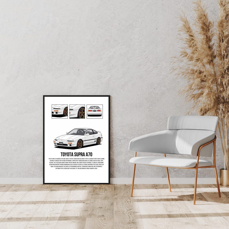Toyota Supra A70 JDM Car Poster, Japanese Wall Art Print, Gift for Him ...